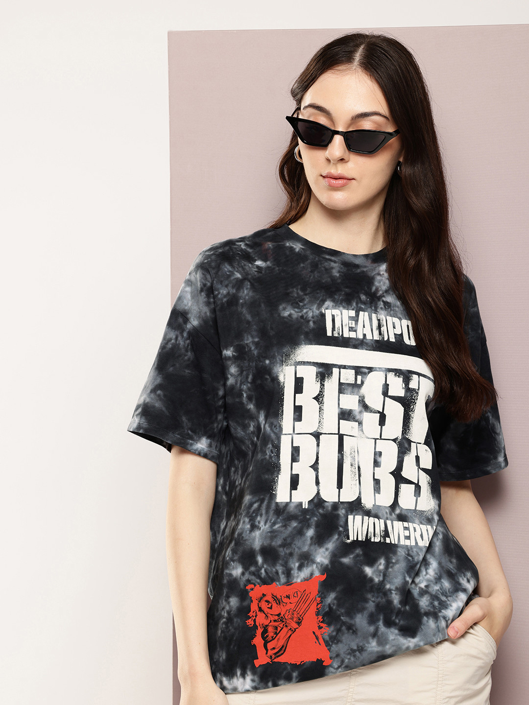 Buy Kook N Keech Marvel Typography Tie & Dye Printed Oversized Drop ...