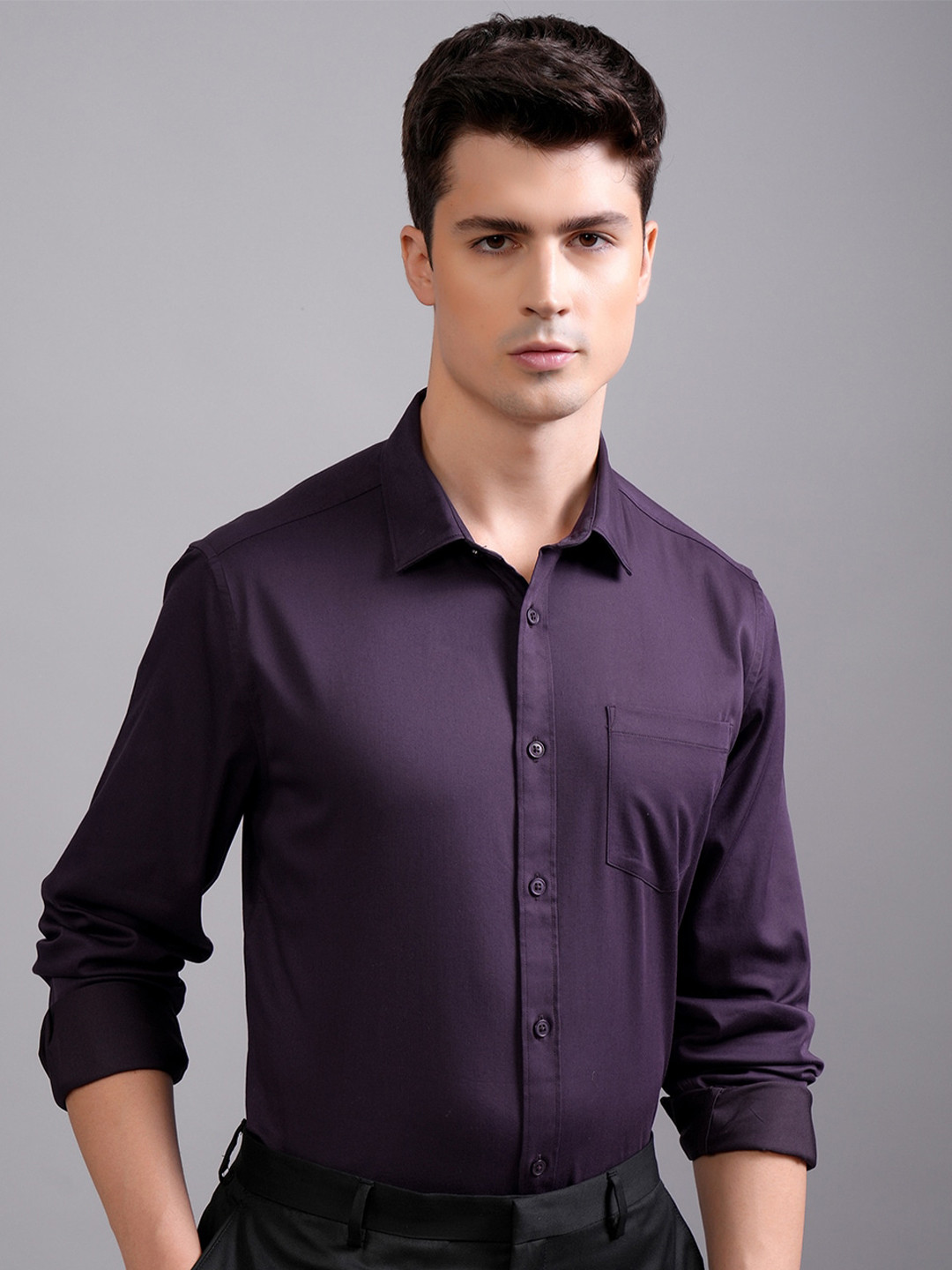 Buy HIGHLANDER Purple Spread Collar Slim Fit Casual Shirt - Shirts for ...