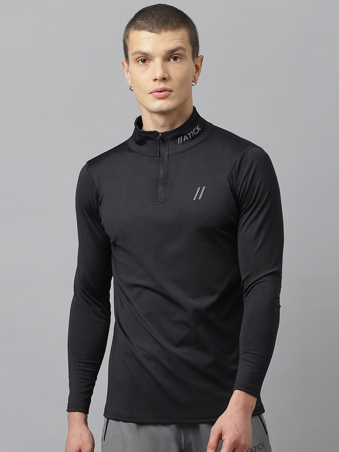 Buy ATICX Men Mandarin Collar Pockets Compression T Shirt - Tshirts for ...