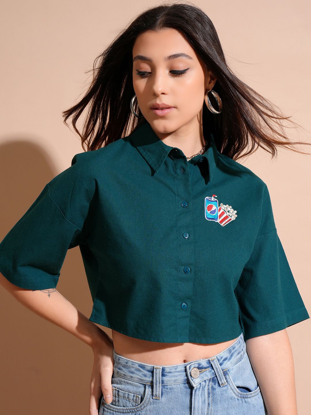 Buy Tokyo Talkies Women Cotton Shirt Style Crop Top Tops For Women