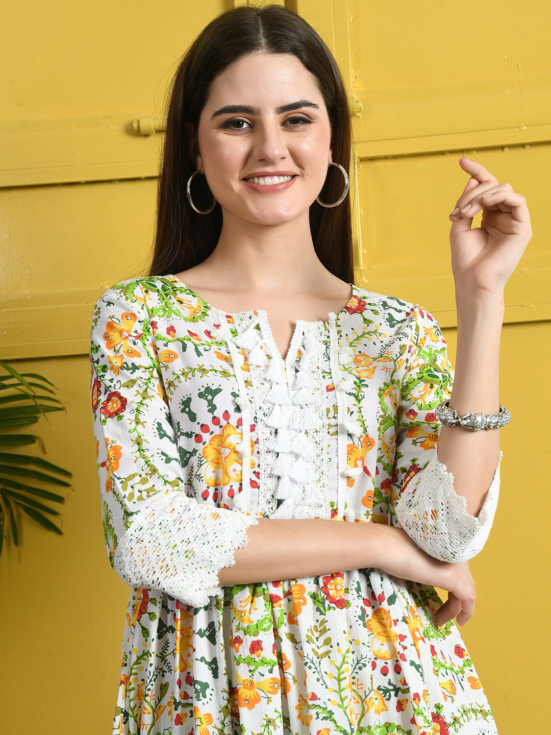 Buy CRENOL THREADS Floral Printed Lace Inserts A Line Mini Dress ...