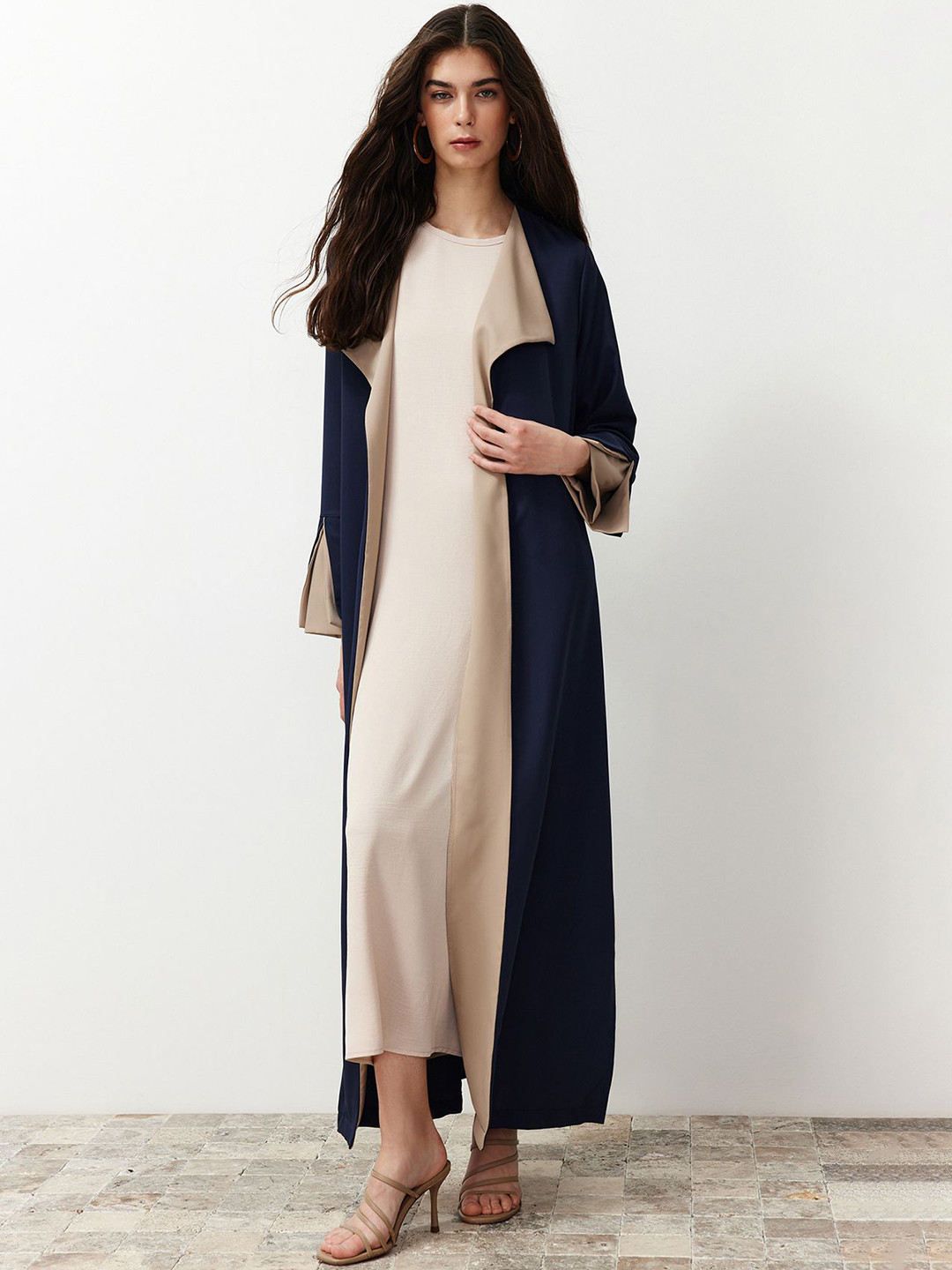 Buy Trendyol Lapel Collar Longline Open Front Jacket - Jackets for ...