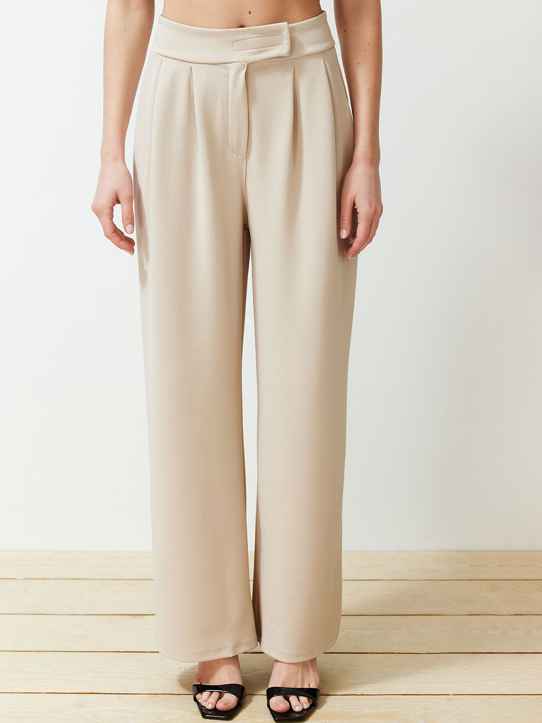 Buy Trendyol Women Pleated Parallel Trousers - Trousers for Women ...