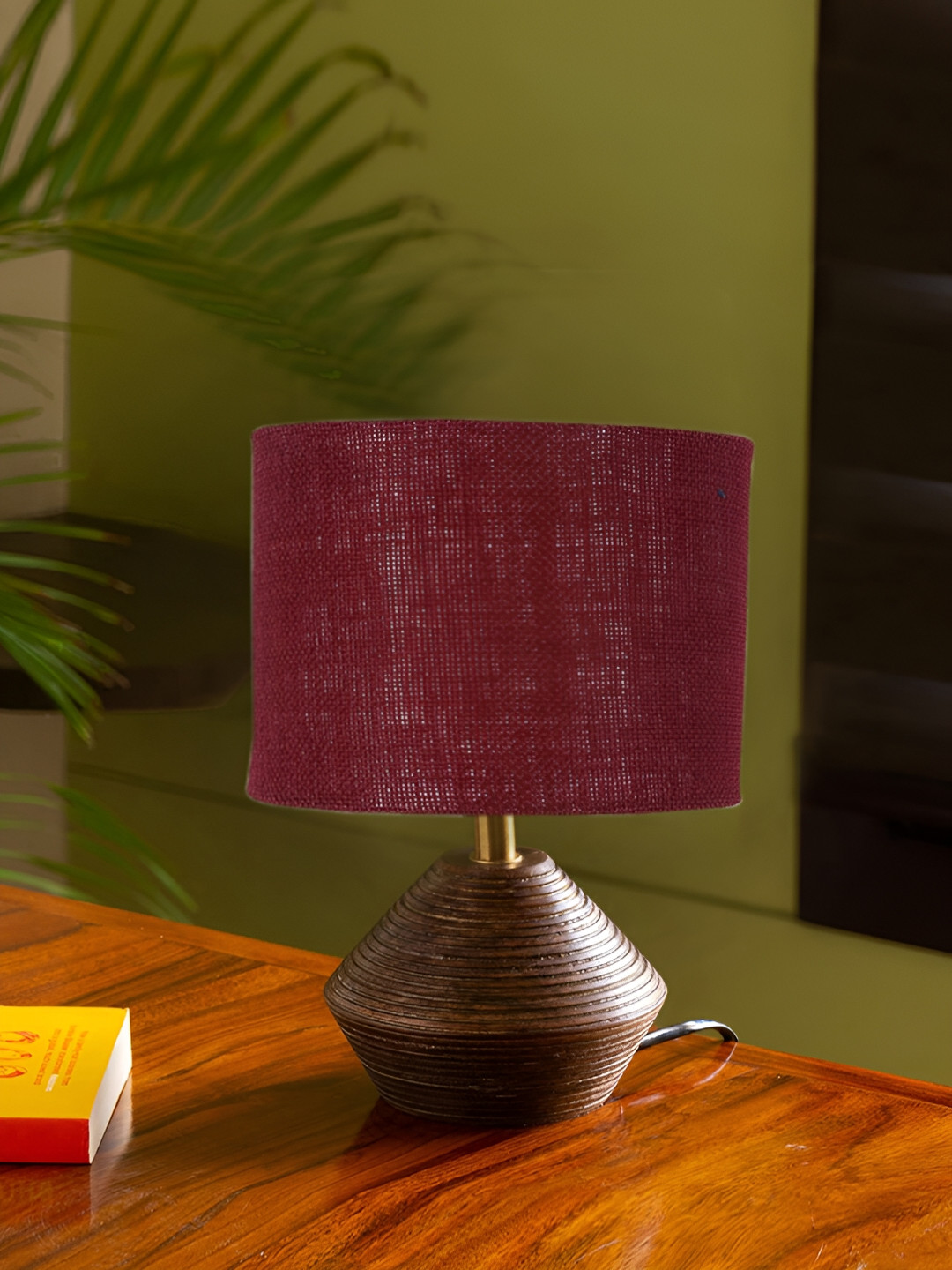 Buy Devansh Maroon Textured Wooden Contemporary Cylinder Shaped Table ...