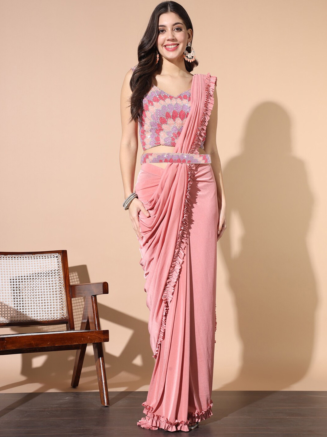 Buy Chhabra 555 Embellished Pre Stitched Draped Ruffled Saree - Sarees ...