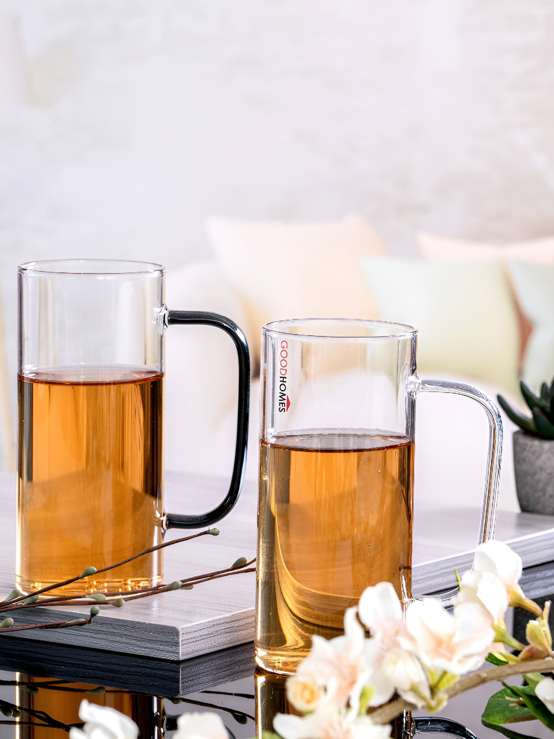 Buy Aura Transparent 2 Pieces Glass Glossy Mugs 380ml Each - Cups And ...