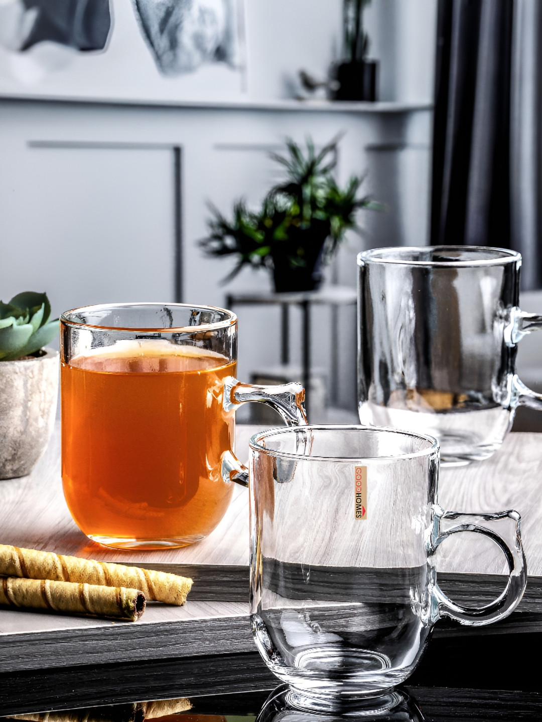 Buy Aura Transparent 6 Pieces Glass Glossy Mugs 250 Ml Each - Cups And ...