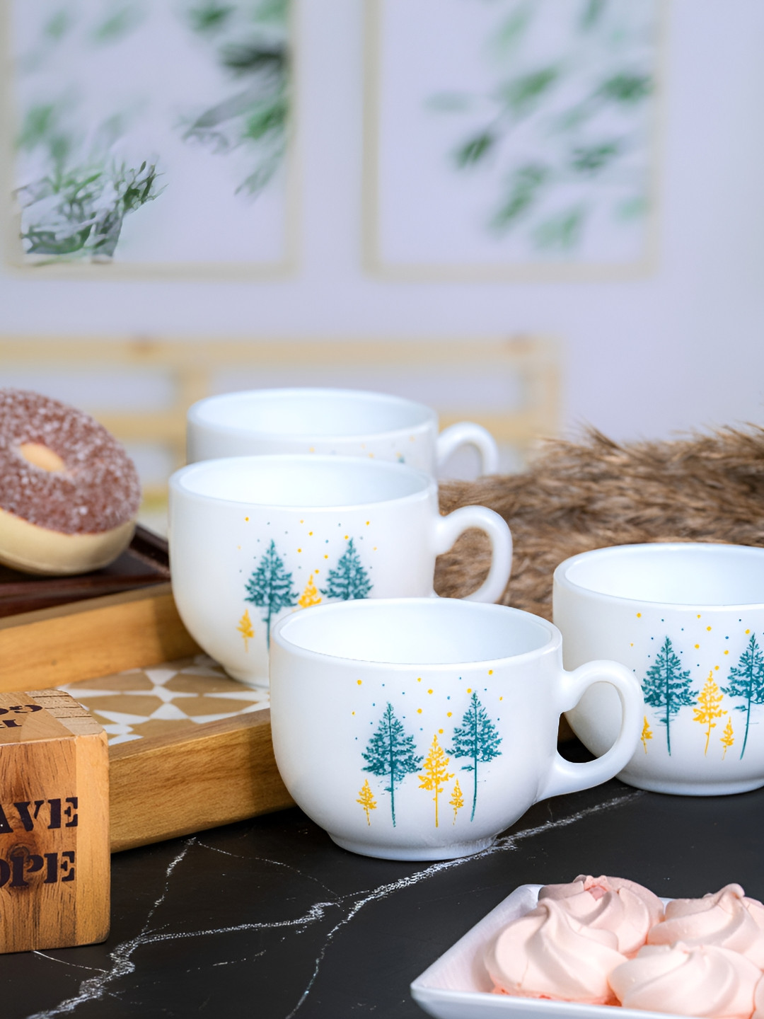 Buy Cello White & Blue 6 Pieces Floral Printed Glossy Cups 160 Ml ...