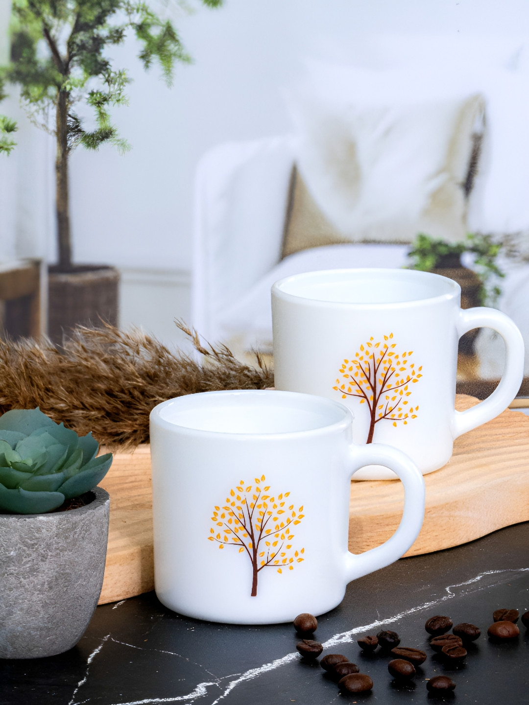 Buy Cello White & Yellow Floral Printed Glossy Opal 6pcs Tea/Coffee Cup ...
