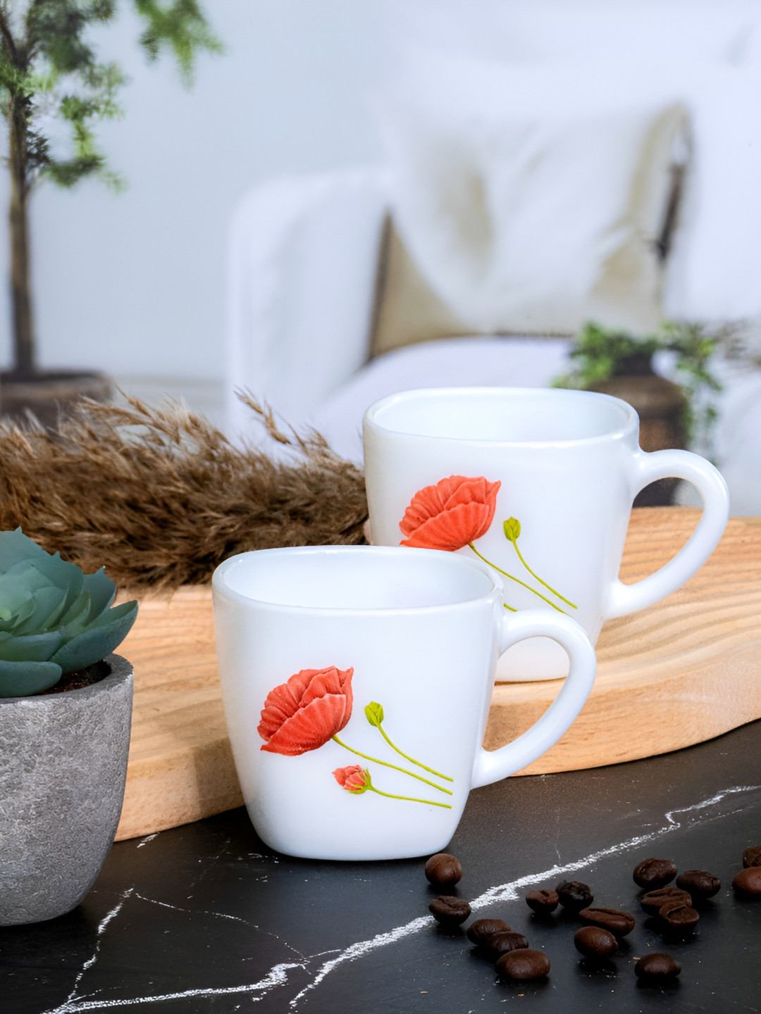 Buy Cello White & Red 12Pcs Printed Opalware Glossy Cups 100ml Each ...