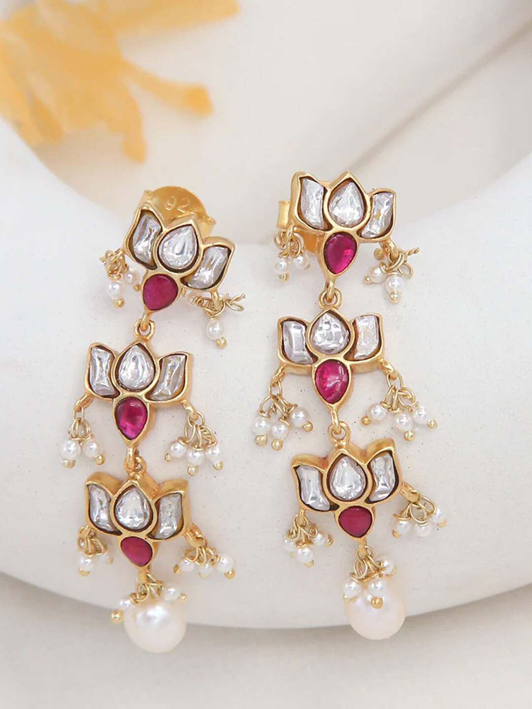 Buy Unniyarcha 92.5 Silver Gold Plated Contemporary Drop Earrings ...