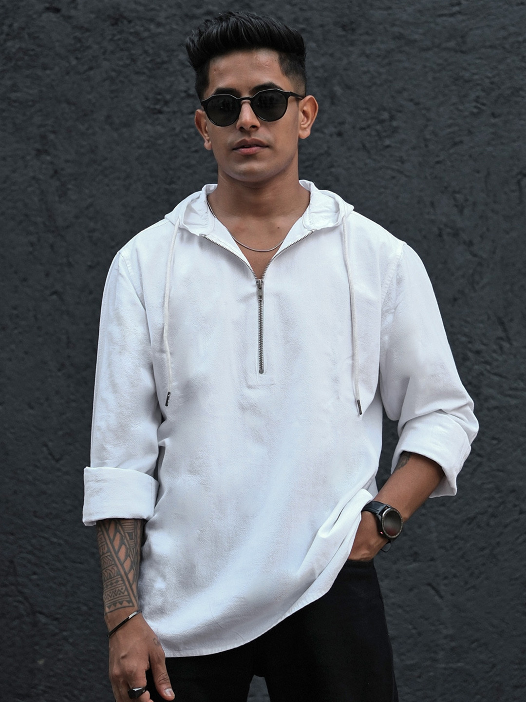 Buy Powerlook White Hooded Zip Placket Casual Shirt - Shirts for Men ...