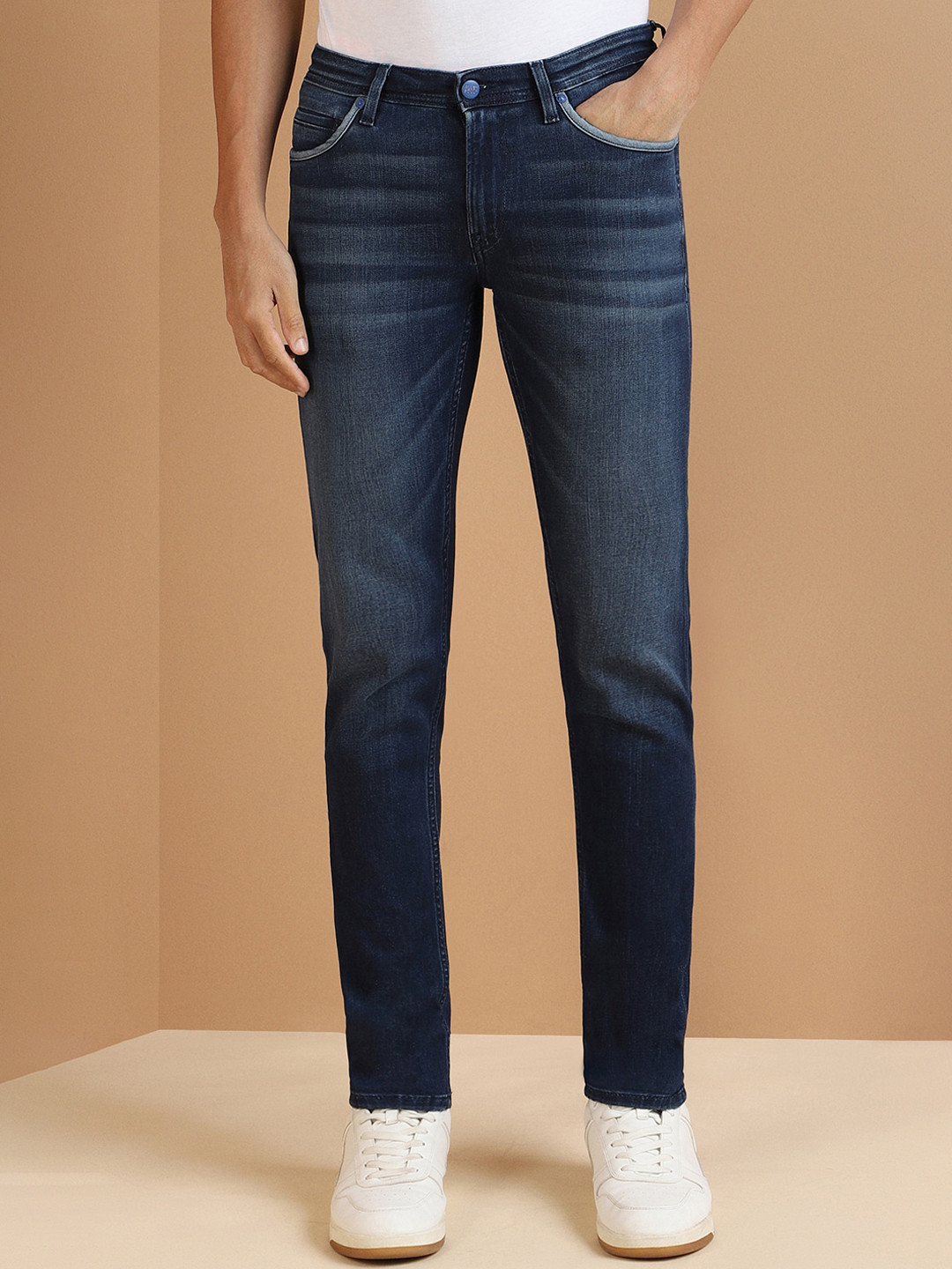 Buy Allen Solly Men Clean Look Mid Rise Light Fade Non Stretchable ...