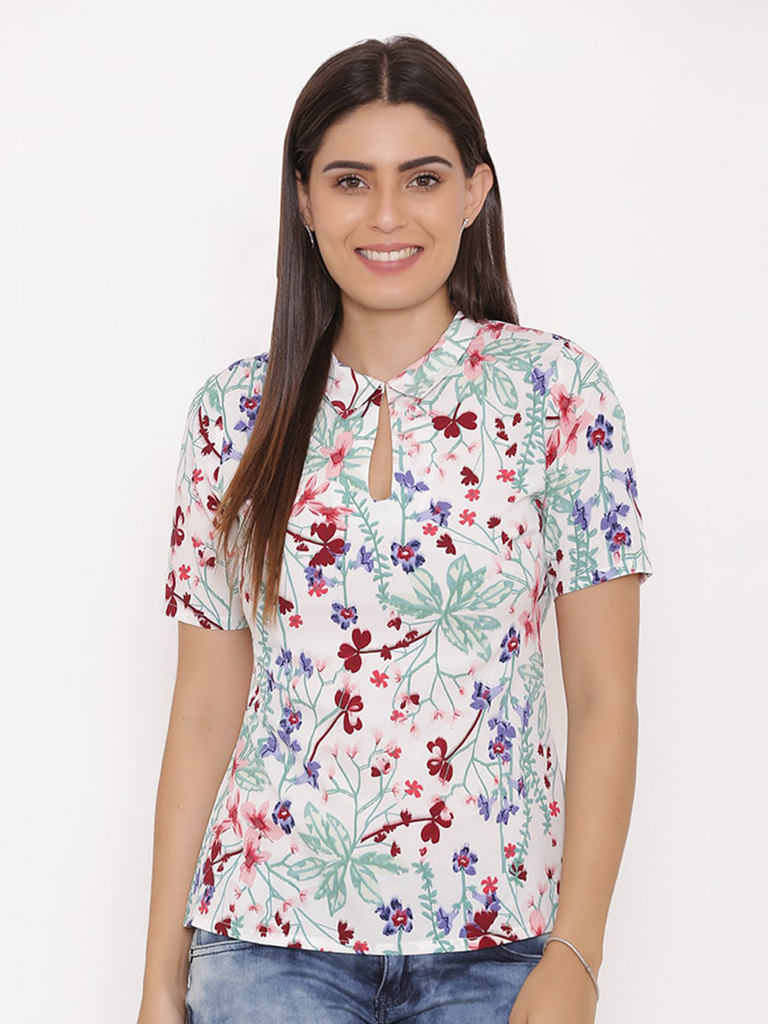 Buy Yaadleen Floral Printed Keyhole Neck Top - Tops for Women 29724718 ...
