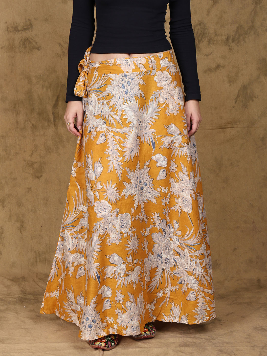 Buy Exotic India Floral Printed Pure Cotton Wrap Around Maxi Skirts ...
