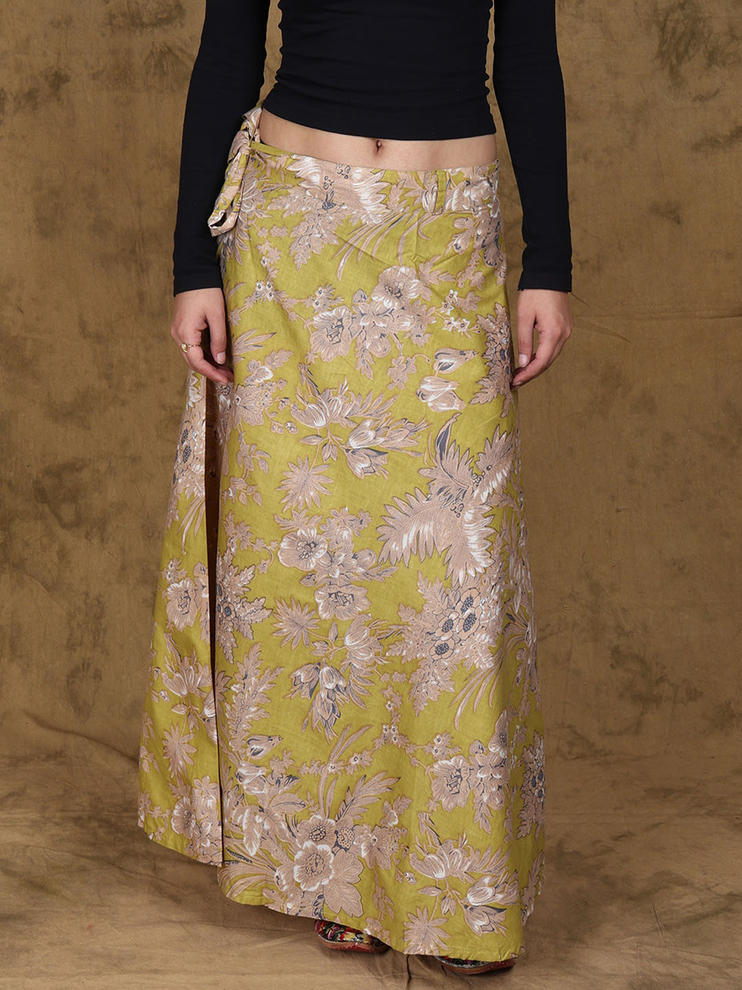 Buy Exotic India Floral Printed Pure Cotton Wrap Around Maxi Skirt ...