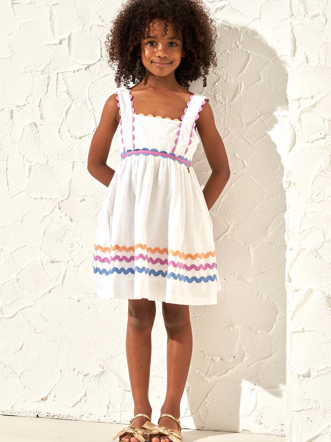 Buy Angel & Rocket Girls Self Design Square Neck Sleeveless Cotton Fit ...