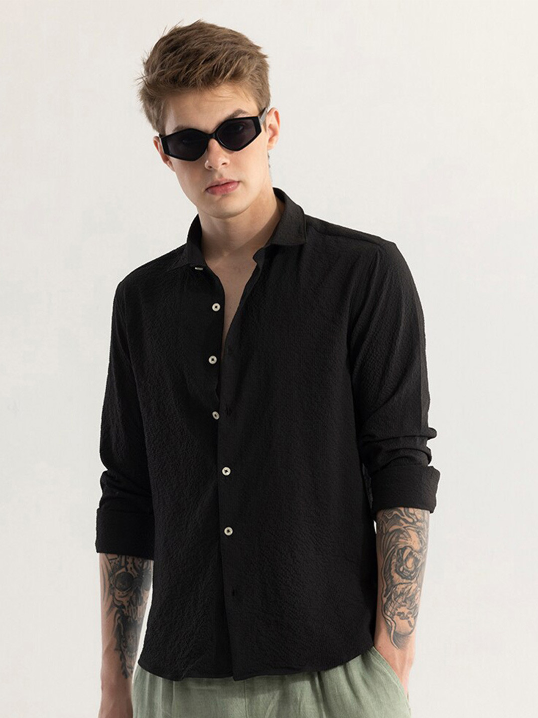 Buy Snitch Black Snug Slim Fit Opaque Casual Shirt - Shirts for Men ...