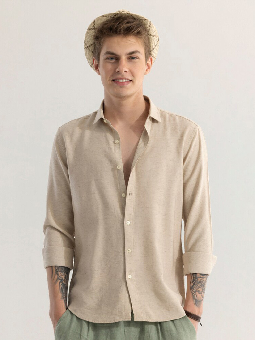 Buy Snitch Beige Snug Slim Fit Opaque Casual Shirt - Shirts for Men ...