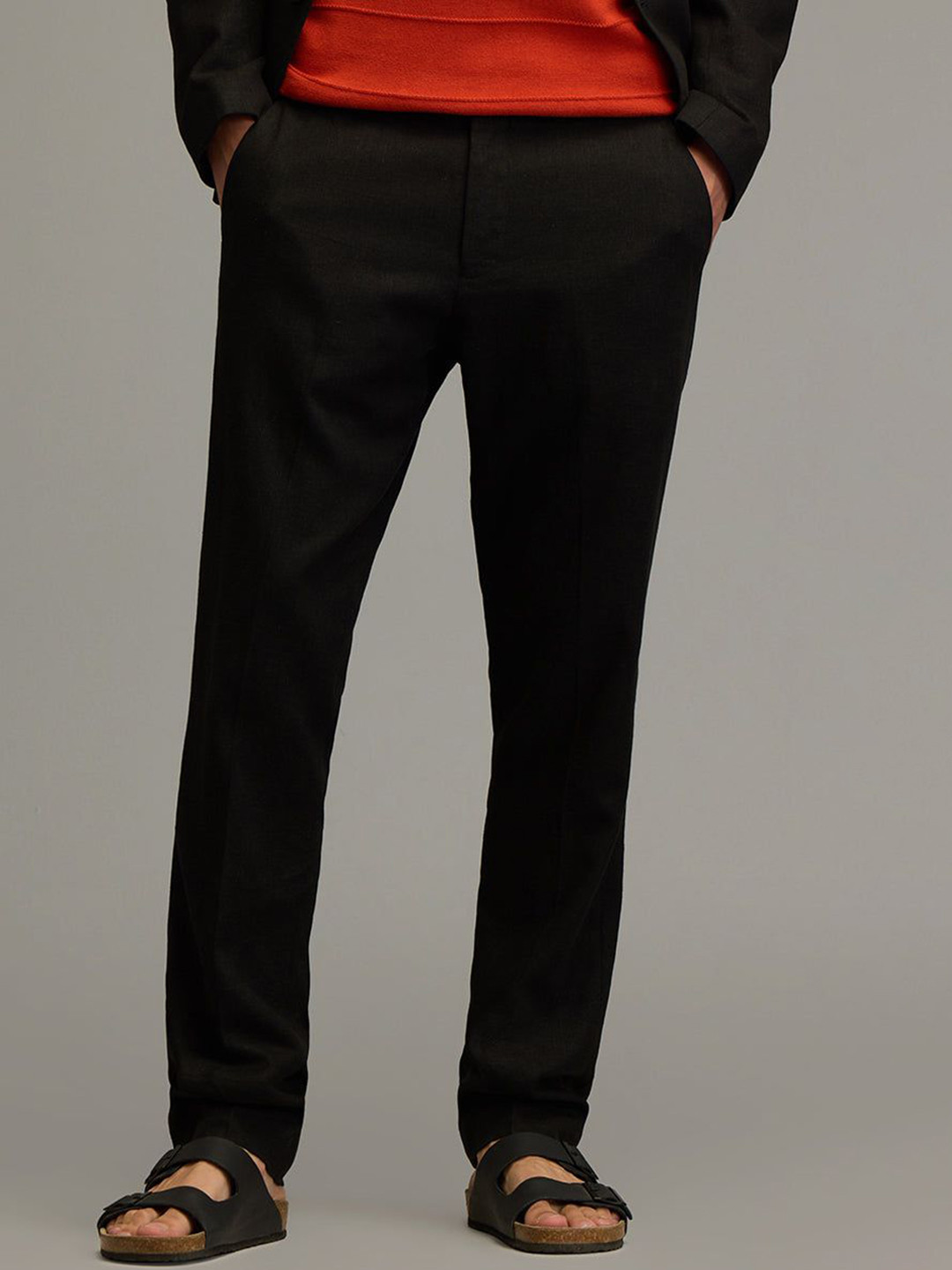 Buy Snitch Men Black Smart Tapered Fit High Rise Trousers - Trousers ...