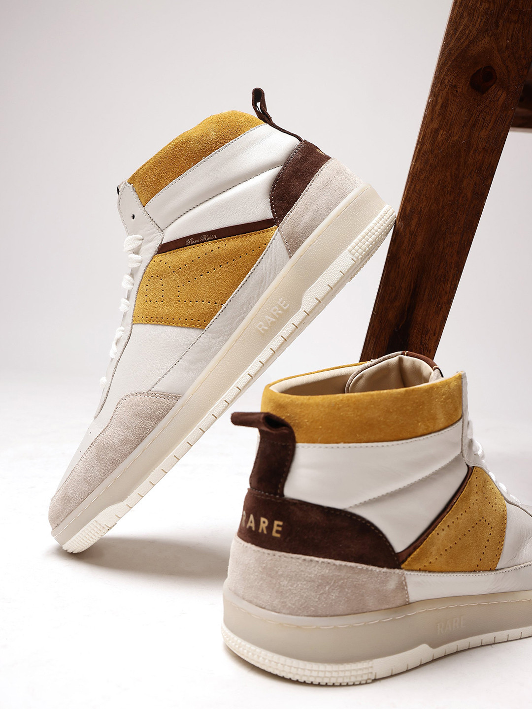 Buy RARE RABBIT Men Horizon Colourblocked Mid Top Leather Sneakers ...