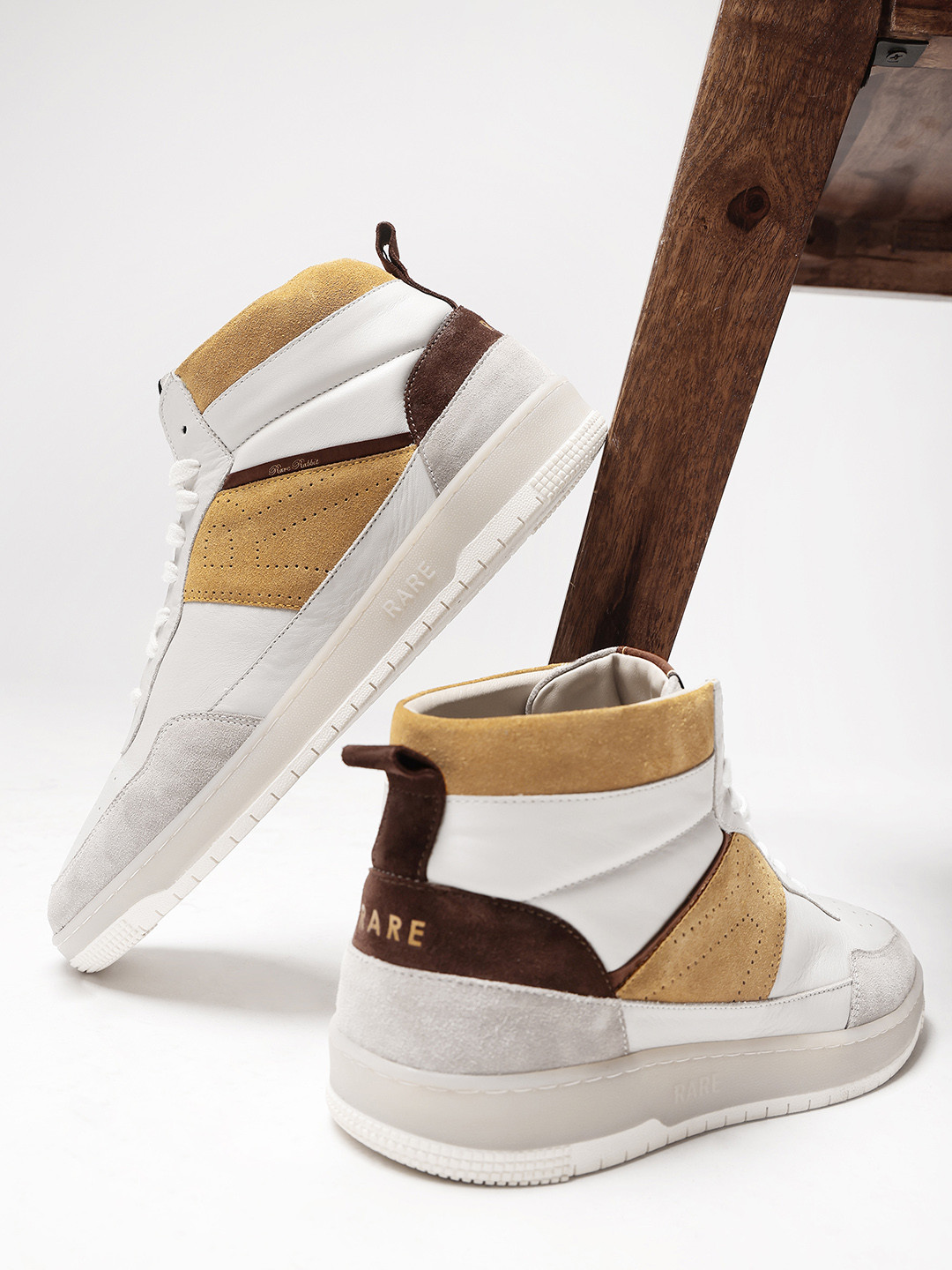 Buy RARE RABBIT Men Horizon Colourblocked Mid Top Leather Sneakers ...