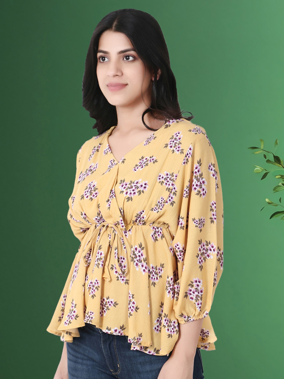 Buy Adwitiya Collection Floral Printed V Neck Puff Sleeves Top Tops