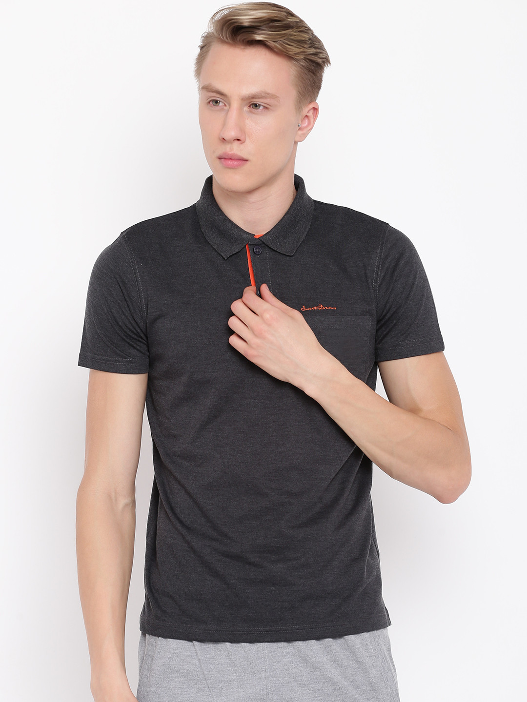 Buy Sweet Dreams Men Charcoal Grey Polo Collar Lounge T Shirt MT ...