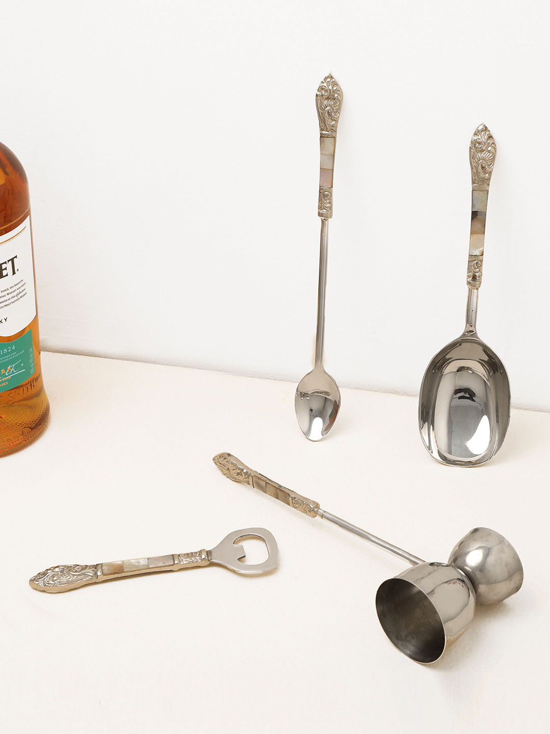 Buy THE HOME CO. Brown 4 Pieces Stainless Steel Barware Tool Set ...