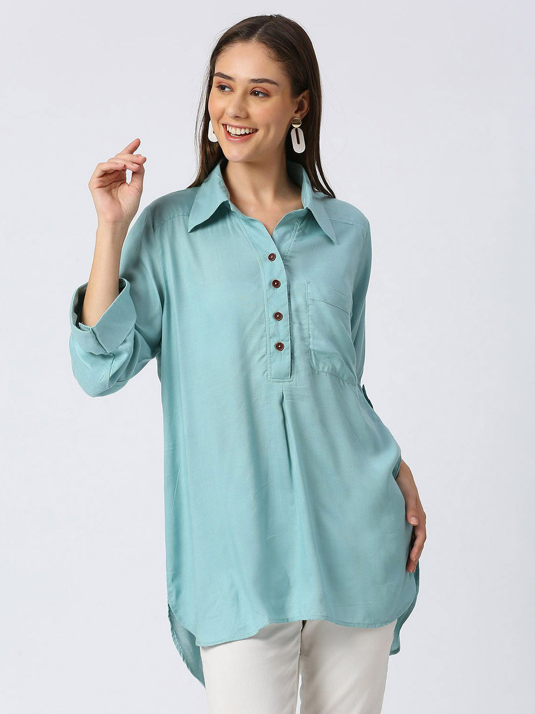 Buy Pink Guava Cuffed Sleeves Shirt Style Top - Tops for Women 29746738 ...