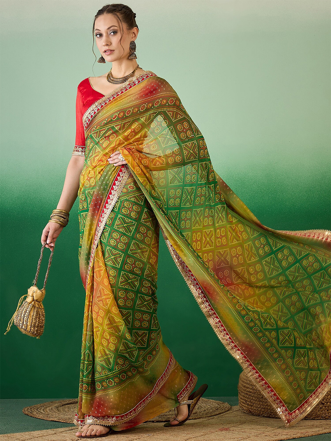 Buy RAJGRANTH Bandhani Embroidered Pure Georgette Bandhani Saree ...