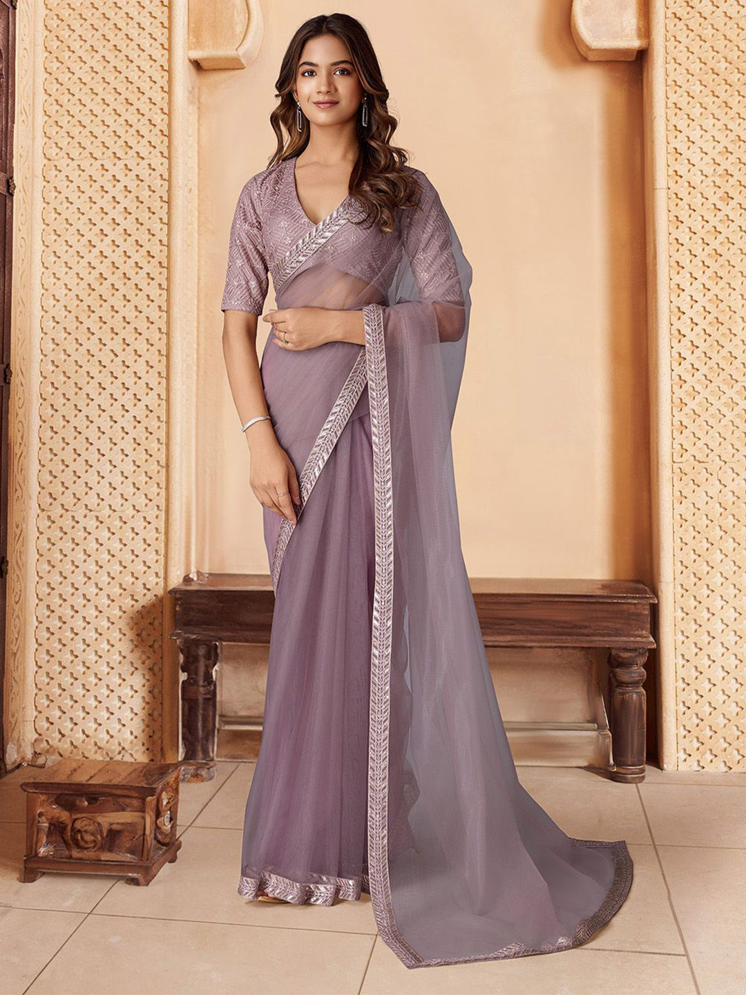 Buy House Of Pataudi Zari & Sequins Embroidered Saree With Blouse ...