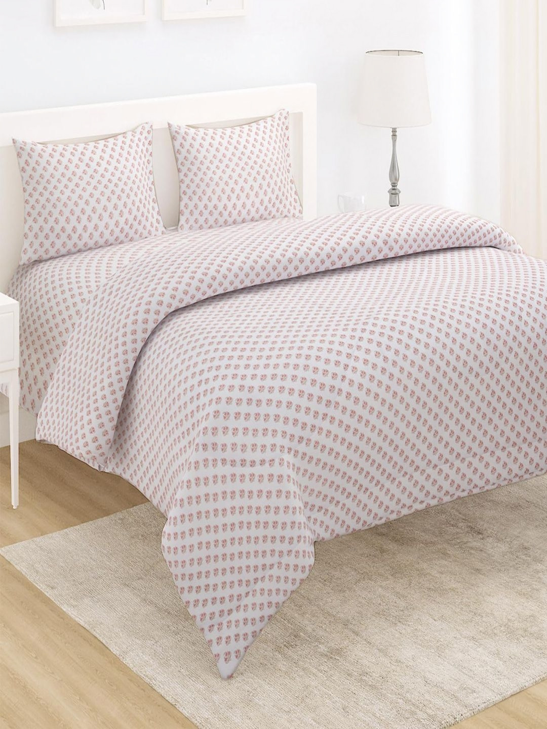 Buy HOKIPO Off White & Red Floral 3 Pieces Microfiber Double King ...