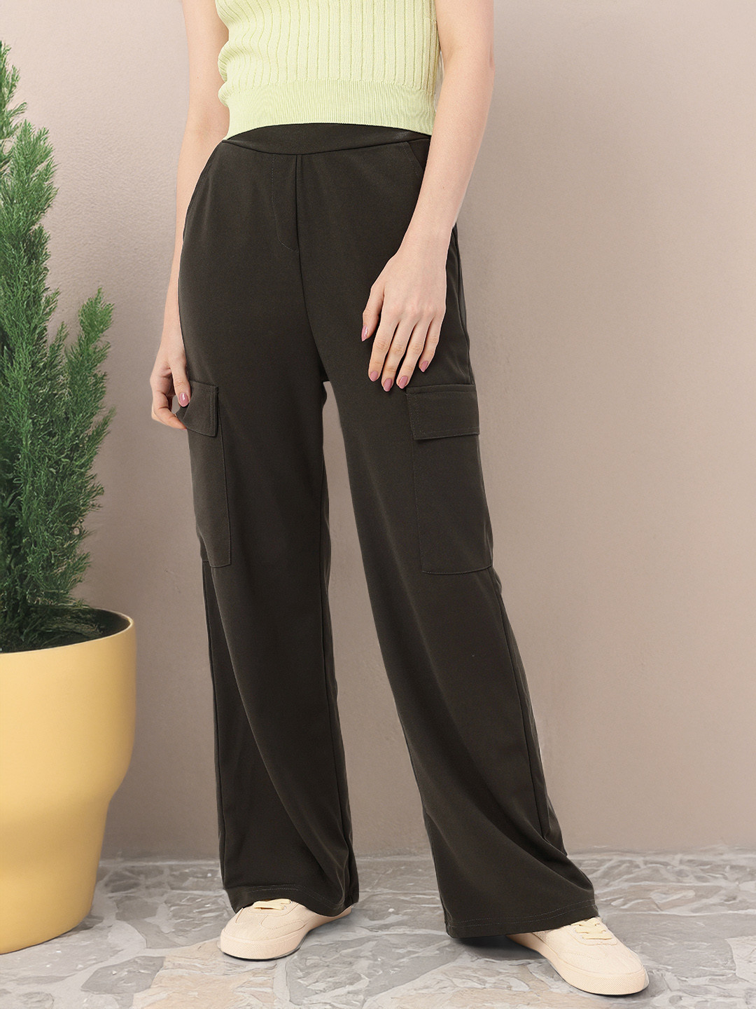 Buy DressBerry Women Cargo Pockets Straight Fit Trousers - Trousers for ...