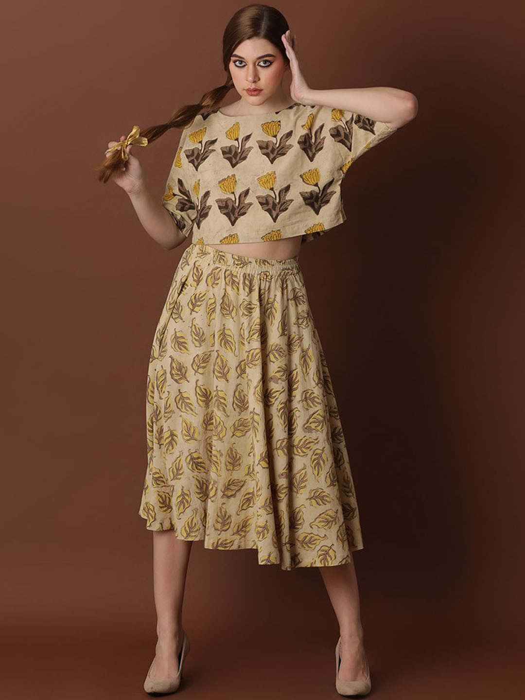 Buy BLACK & BLAH BLAH Ajrak Handblock Printed Pure Cotton Crop Top With ...