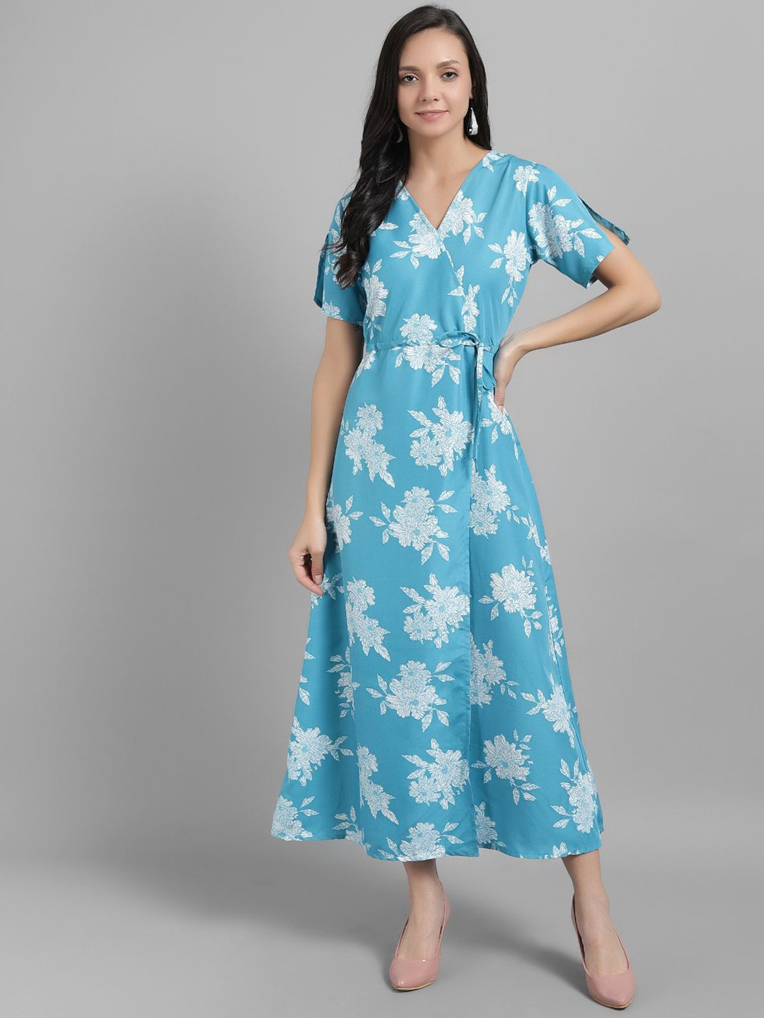 Buy TANDUL Floral Printed V Neck Wrap Maxi Dress - Dresses for Women ...