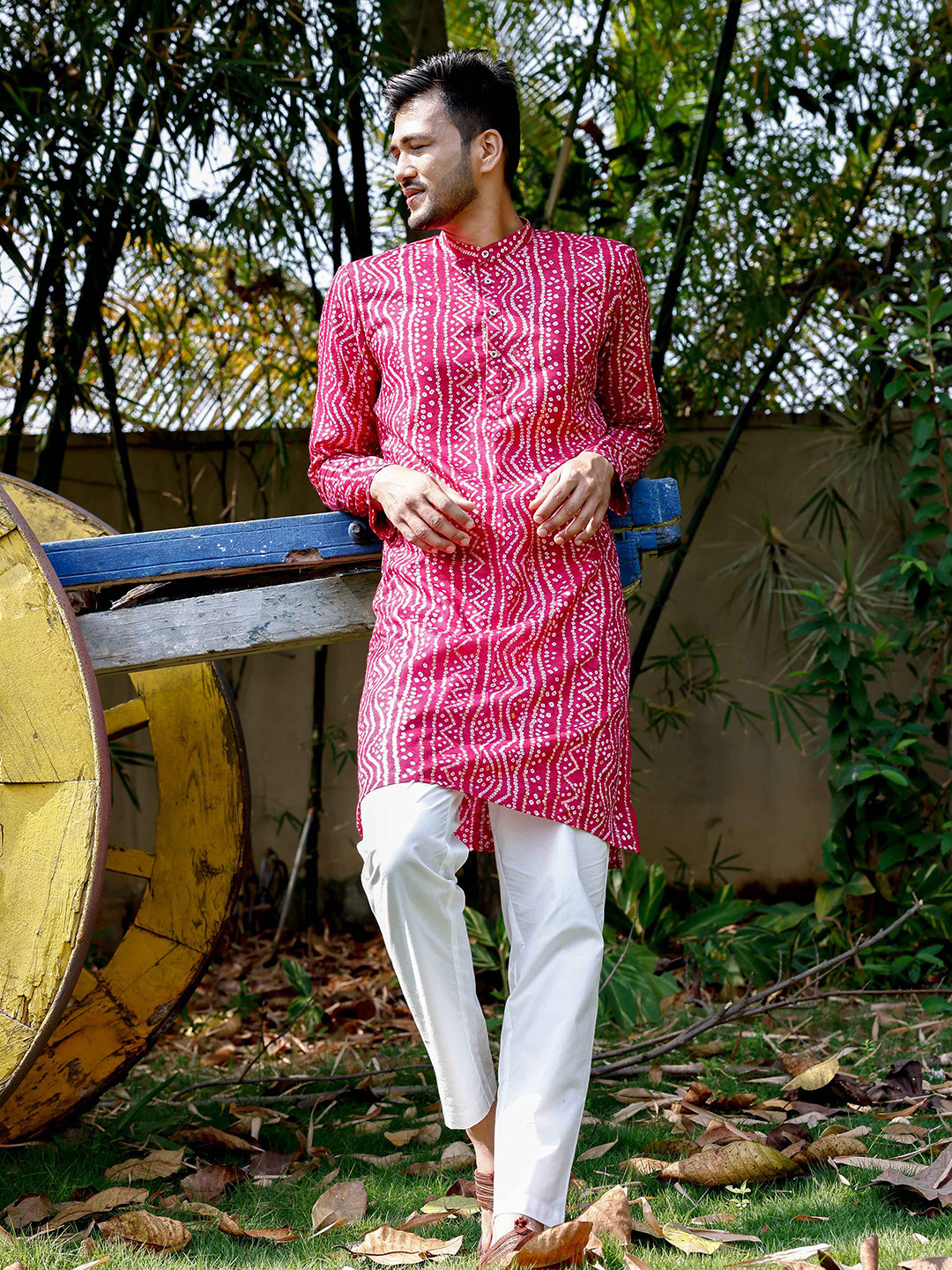 Buy FILORI STUDIO Bandhani Printed Regular Long Kurta - Kurtas for Men ...