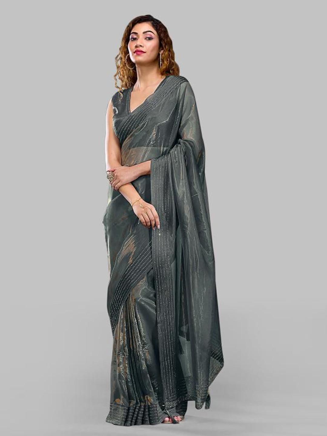 Buy Trendmalls Embellished Sequinned Organza Heavy Work Saree - Sarees ...