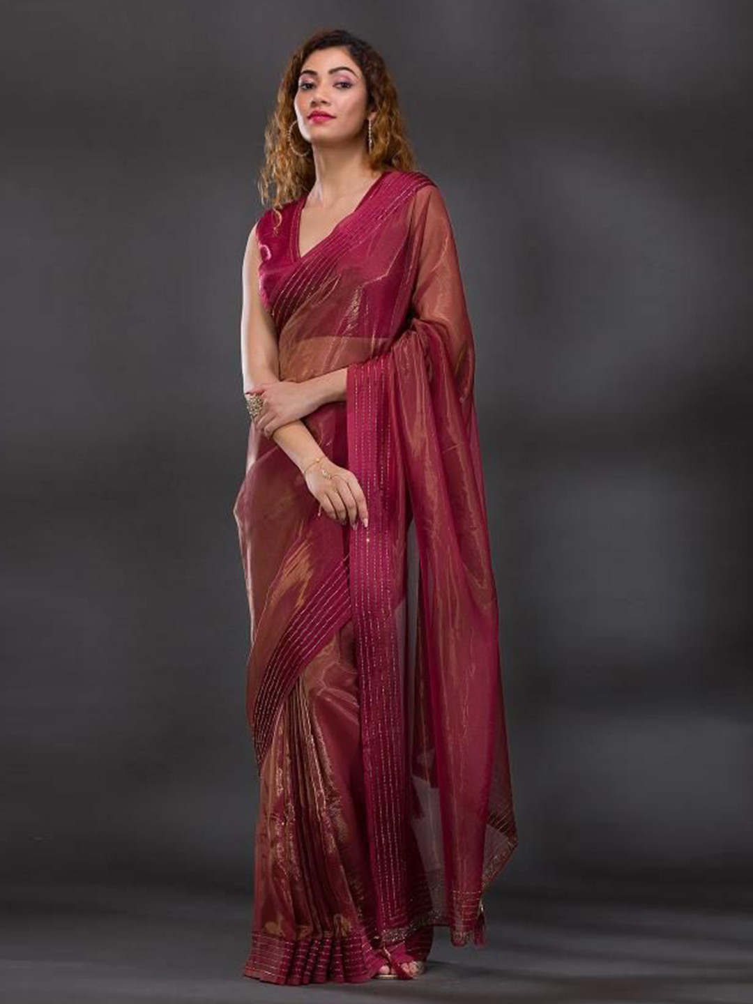 Buy Trendmalls Embellished Sequinned Organza Heavy Work Saree - Sarees ...