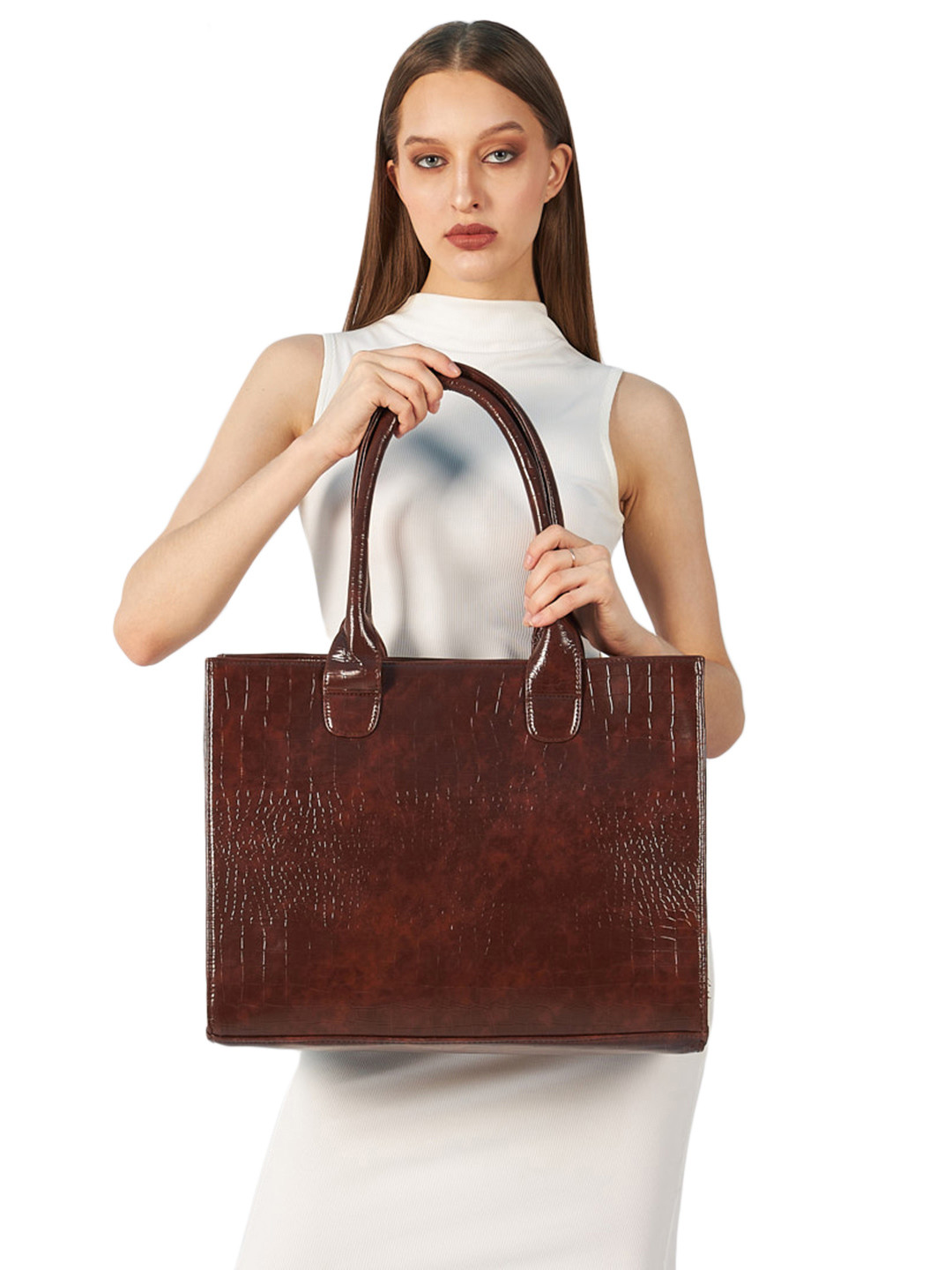 Buy MINI WESST Textured Oversized Structured Shoulder Bag Up To 18 Inch ...