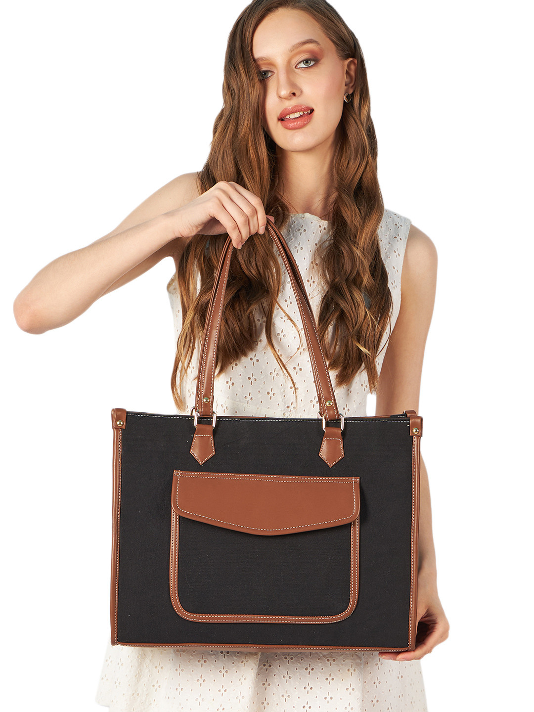 Buy MINI WESST Colourblocked Structured Tote Bag Up To 16 Inch ...