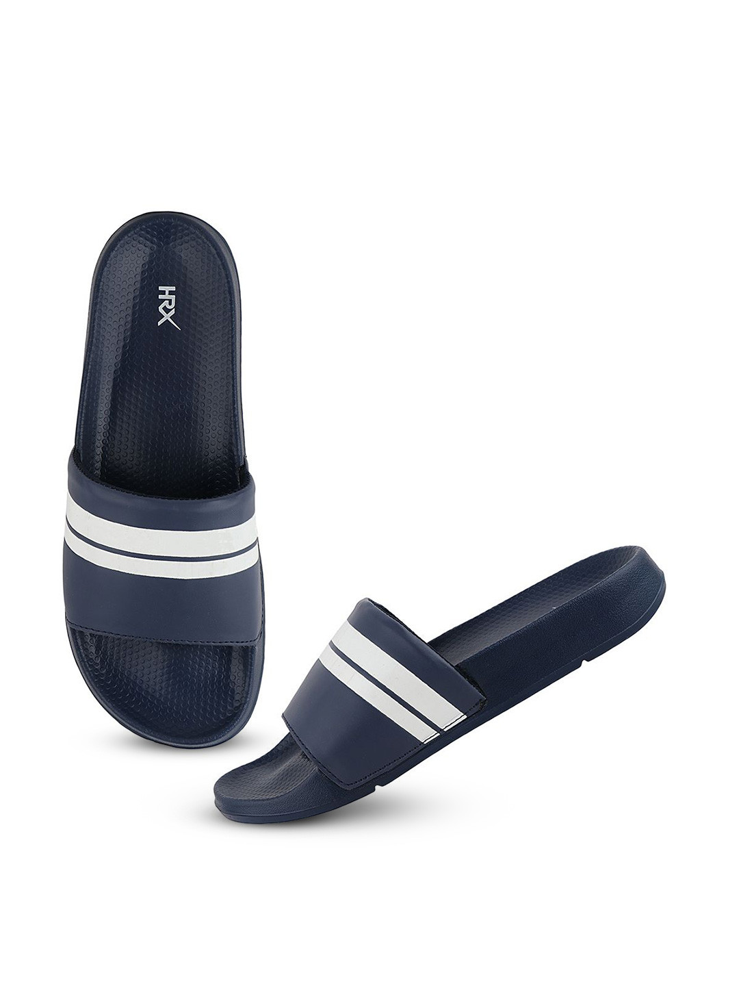 Buy HRX By Hrithik Roshan Men Navy Blue Striped Lightweight Sliders ...