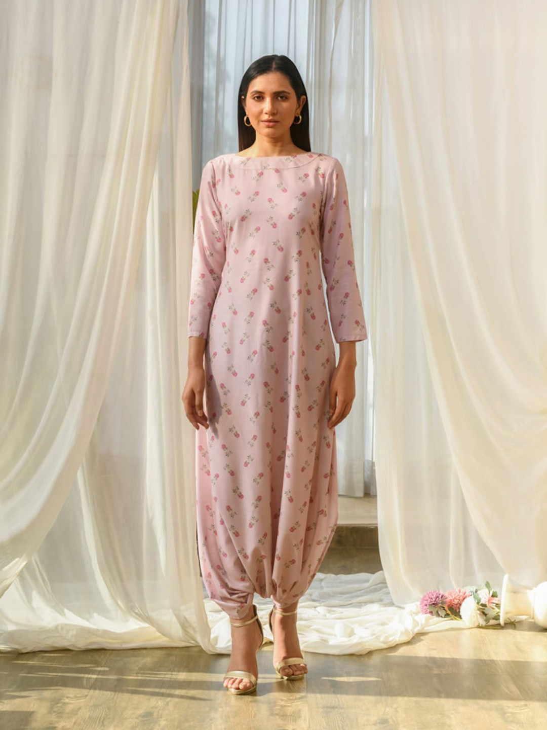 Buy Pasha Floral Printed Boat Neck A Line Maxi Jumpsuit Ethnic Dress ...