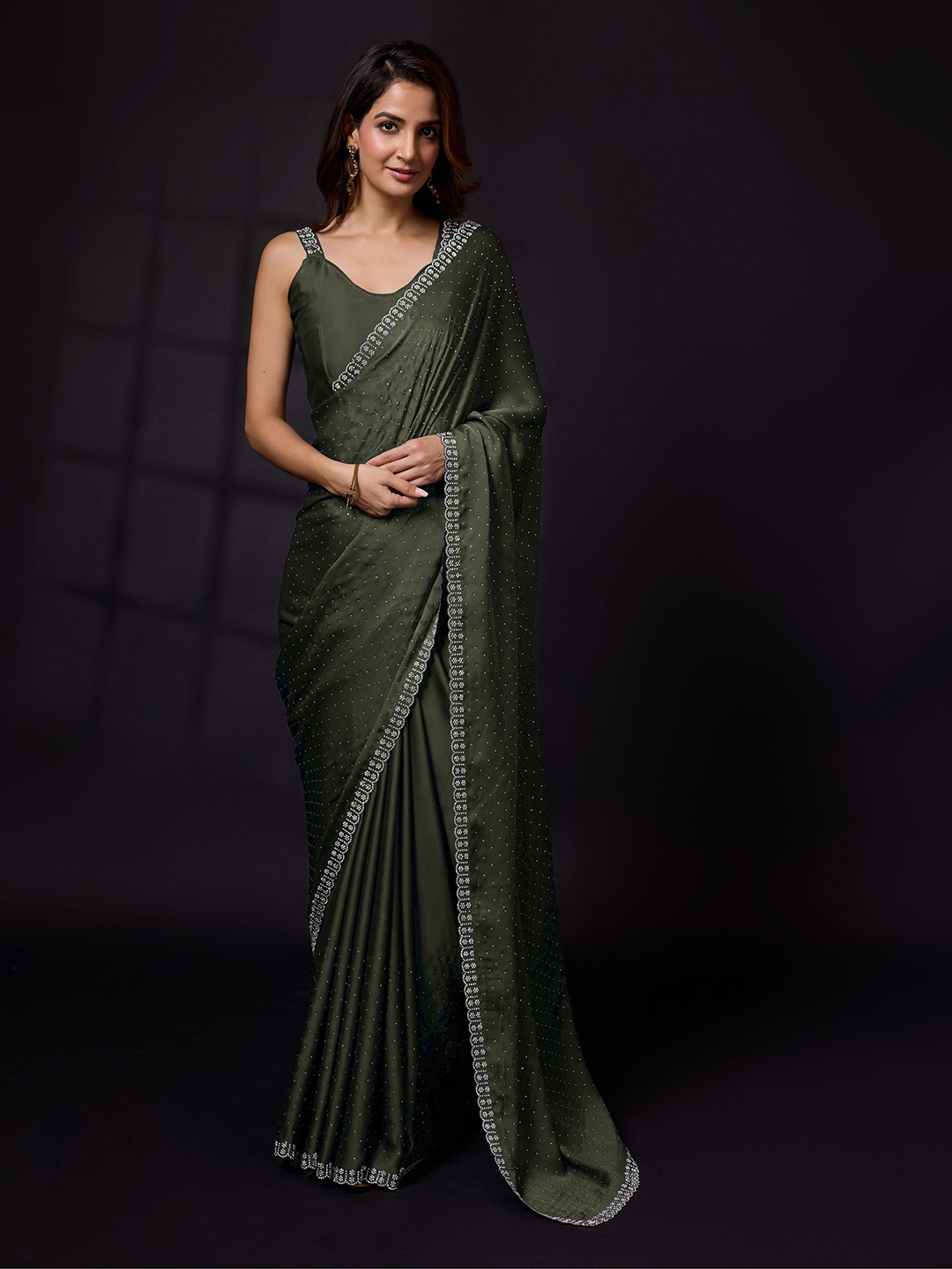 Buy Trendmalls Embellished Beads And Stones Heavy Work Saree - Sarees ...