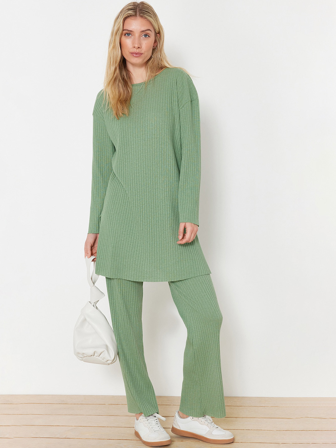 Buy Trendyol Ribbed Striped Tunic & Trousers - Co Ords for Women ...