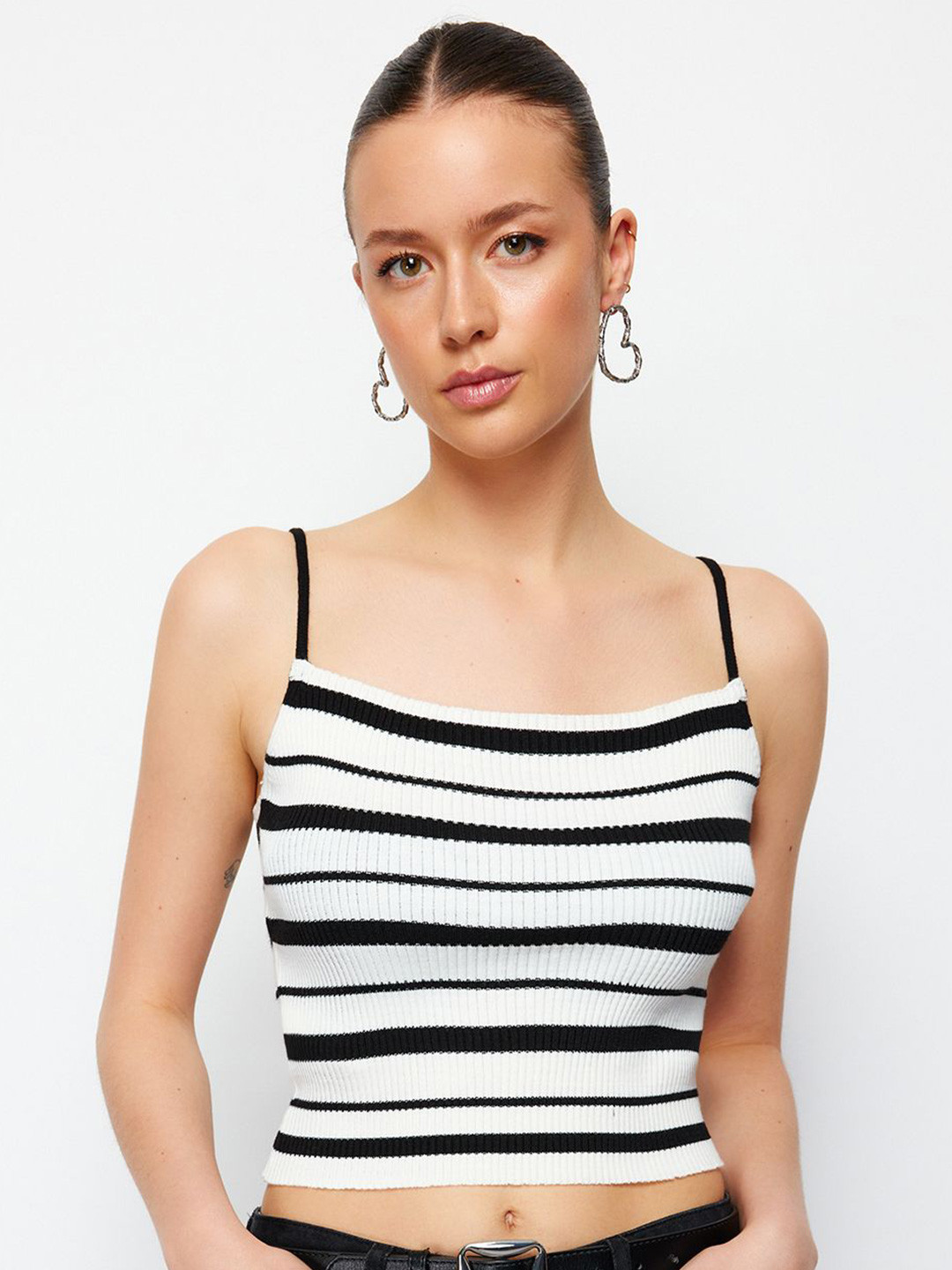 Buy Trendyol Shoulder Straps Sleeveless Striped Crop Top - Tops for ...