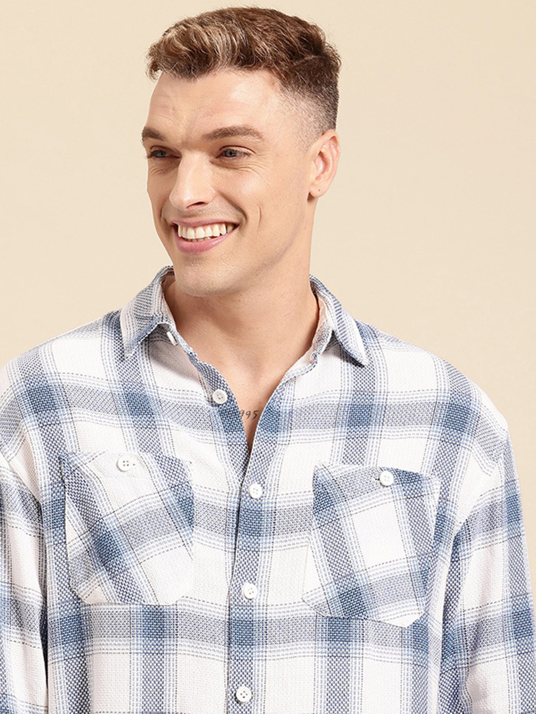 Buy Mast & Harbour Pure Cotton Tartan Checked Oversized Shackets ...