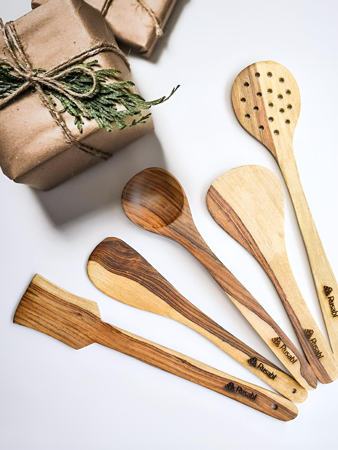 Buy Rusabl Brown 5 Pieces Wooden Spatula - Spatula for Unisex 29783592 ...
