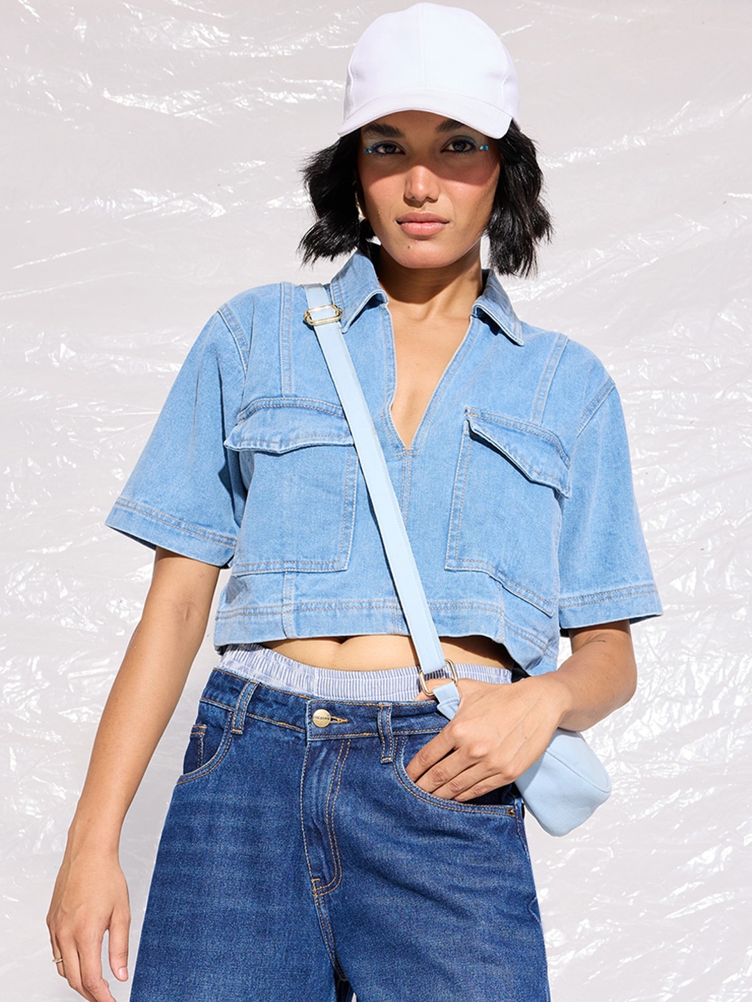 Buy Freakins Blue Shirt Collar Pocket Detailing Cotton Denim Shirt