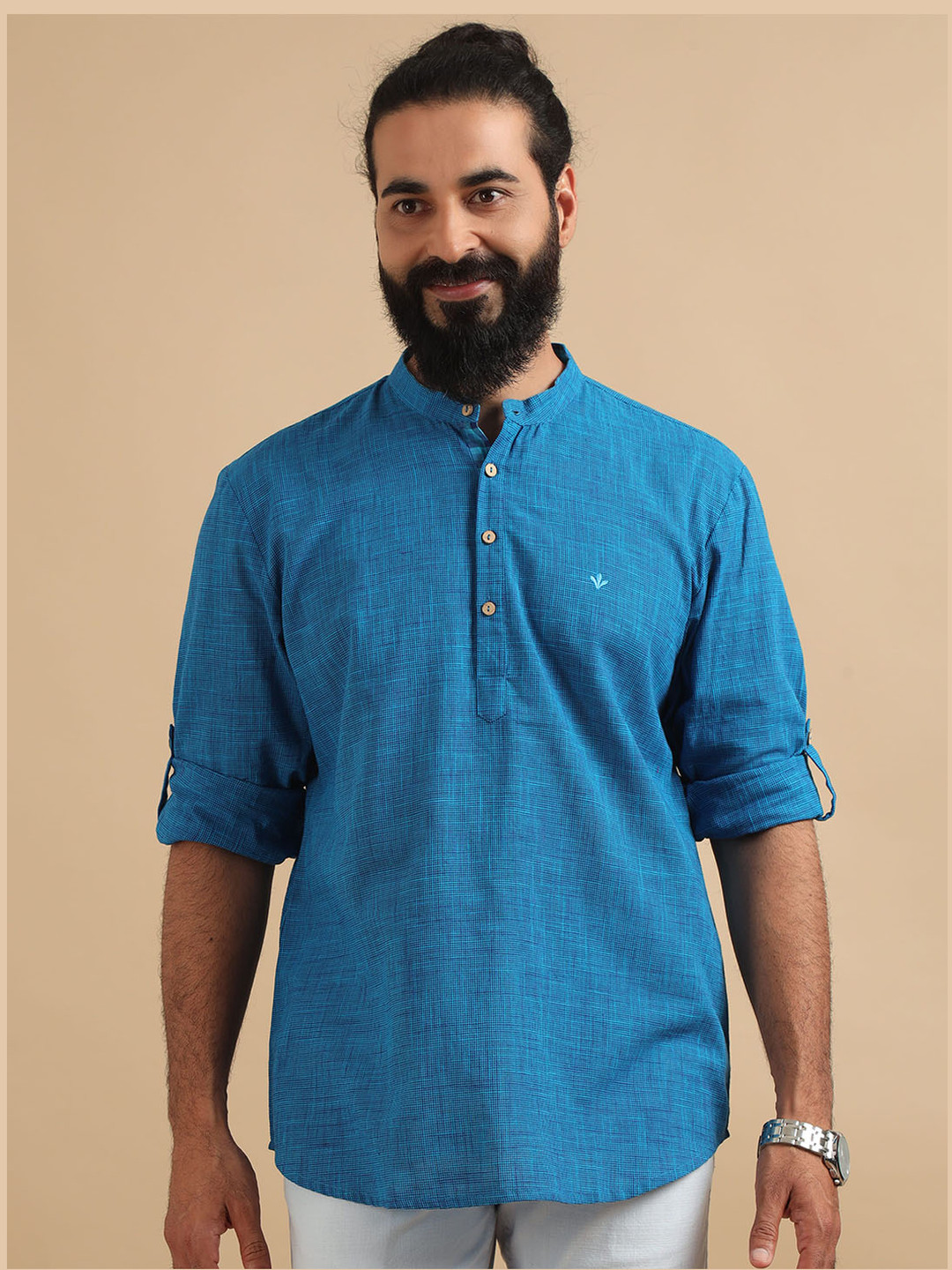 Buy FILORI STUDIO Men Woven Design Mini Checks Pure Cotton Kurta ...